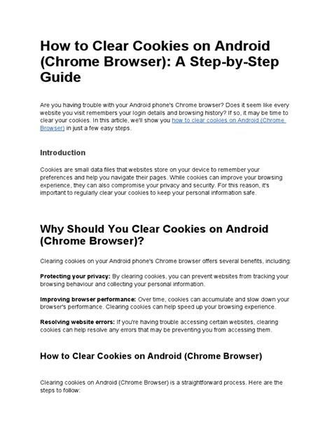 How To Clear Cookies On Android Chrome Browser A Step By Step Guide Pdf Cookie
