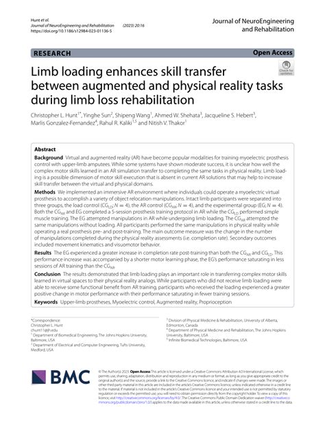 Pdf Limb Loading Enhances Skill Transfer Between Augmented And Physical Reality Tasks During