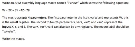 Solved Write An Arm Assembly Language Macro Named “funcw”