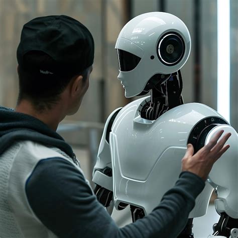 Human Interacting With Advanced Robot Future Technology Concept Premium Ai Generated Image