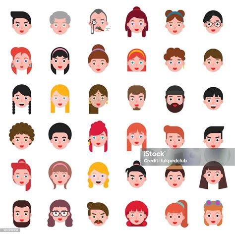 아바타 사람들 머리 차이 머리 스타일 아이콘 세트 1 평면 디자인 아이콘에 대한 스톡 벡터 아트 및 기타 이미지 아이콘