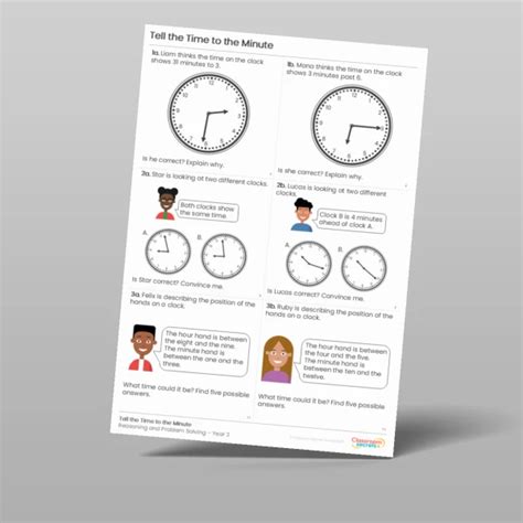 Year 3 Tell The Time To The Minute Reasoning And Problem Solving 2 Resource Classroom Secrets