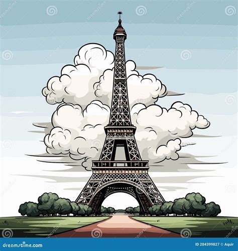 Eiffel Tower Hand Drawn Comic Illustration Eiffel Tower Vector Doodle Style Cartoon