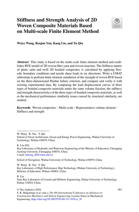 Pdf Stiffness And Strength Analysis Of 2d Woven Composite Materials
