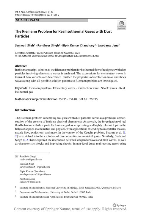 The Riemann Problem For Real Isothermal Gases With Dust Particles Request Pdf