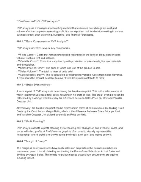 Cvp Analysis Cost Volume Profit Cvp Analysis Cvp Analysis Is A