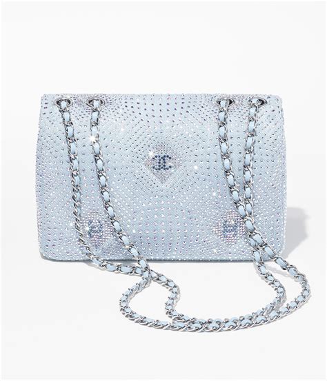 Evening Bag Denim Strass And Silver Tone Metal Blue And Silver — Fashion