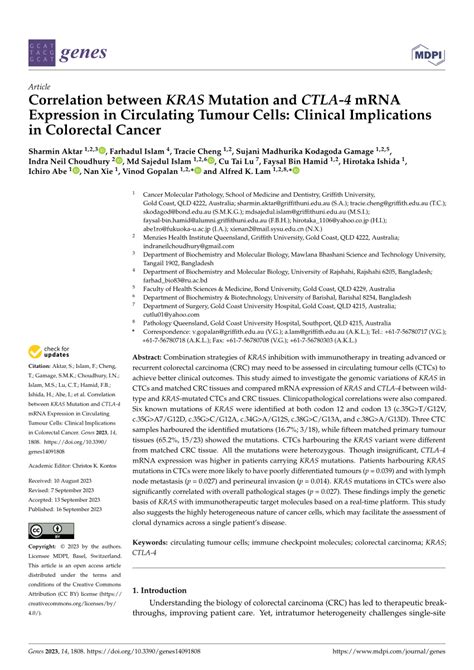 Pdf Correlation Between Kras Mutation And Ctla 4 Mrna Expression In Circulating Tumour Cells