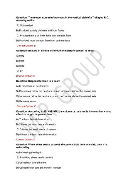 Civil Engineering Question With Answer Rcc Pdf