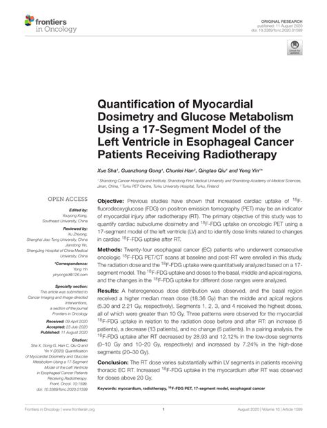 Pdf Quantification Of Myocardial Dosimetry And Glucose Metabolism Using A 17 Segment Model Of