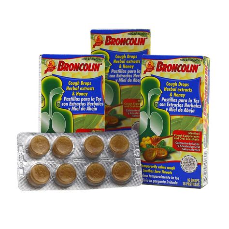 Broncolin Candy Drops Honey And Herbal Extracts With Menthol 3 Pack Of 16 Drops