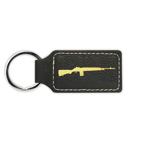 M1a Carbine Keychain Leatherette Rectangle Laser Engraved Many Colors Key Chain Ring