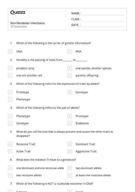 50 Non Mendelian Inheritance Worksheets For 10th Class On Quizizz