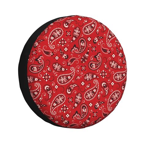 Kll Red Paisley Floral Pattern 14 17 Inch Spare Tire Cover Universal Wheel Protector For Truck