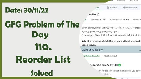 reorder list c gfg daily problem youtube