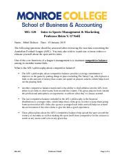2 AFL Assignment Docx MG 120 Intro To Sports Management Marketing Professor Brien V O