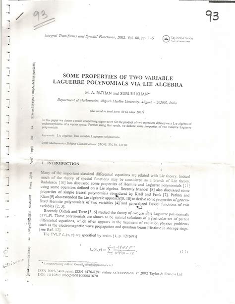 Pdf Some Properties Of Two Variable Laguerre Polynomials Via Lie Algebra