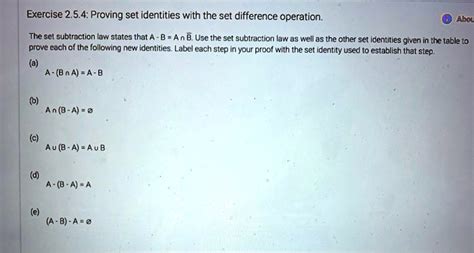 exercise 254 proving set identities with the set difference operation