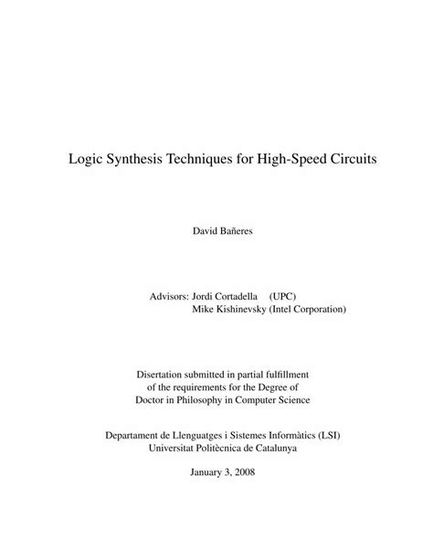 Pdf Logic Synthesis Techniques For High Speed Circuits · 2017 05 08 · Logic Synthesis