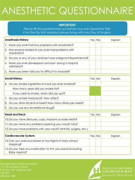 Fillable Online Anesthetic Questionnaire For Pre Operative Visit 2023