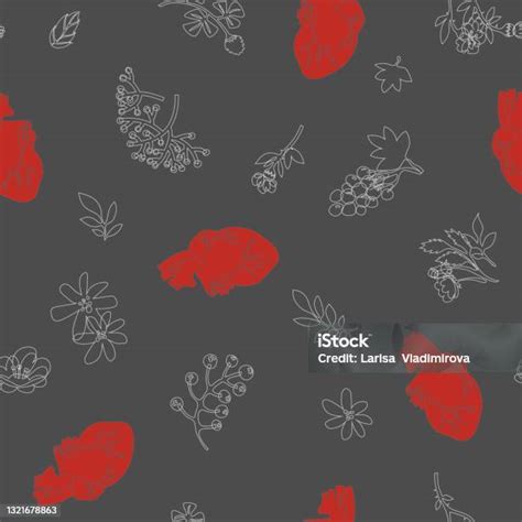 벡터 원활한 패턴의 내부 장기 일러스트레이션 종이 및 섬유 디자인 심장과 플로리스틱 식물 원소 식물 해부학 의학 내장 클리닉