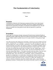 CHEMISTRY MODULE Lab Fundamentals Of Calorimetry Lab Report Dys Docx The Fundamentals Of