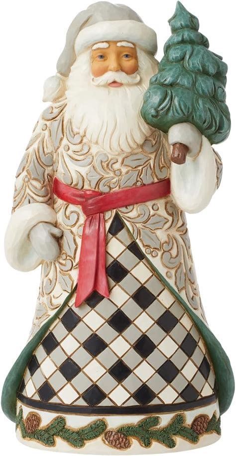 Enesco Jim Shore Heartwood Creek Plaid Santa Holding A Tree