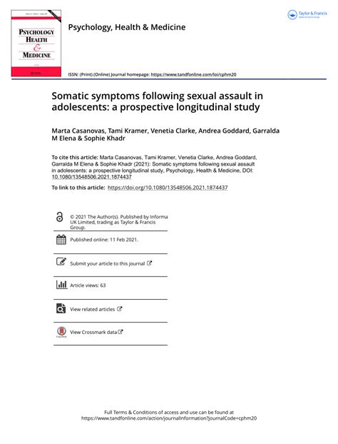 Pdf Somatic Symptoms Following Sexual Assault In Adolescents A
