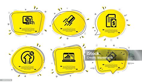 신용 카드 그래프 노트북 및 대출 퍼센트 아이콘 세트 지불 온라인 쇼핑 및 비트 코인 징후 벡터 고급에 대한 스톡 벡터 아트 및 기타 이미지 Istock