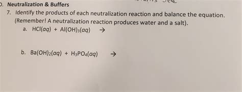 Solved Neutralization And Buffers 7 Identify The Products Of