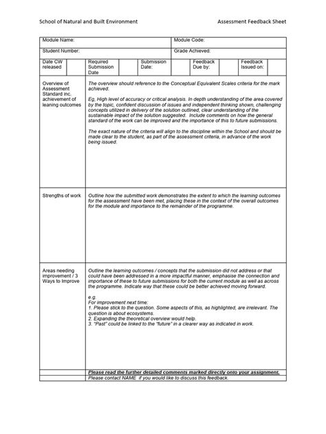 Cw Feedback Templatenbe 1 Pdf Learning Critical Thinking