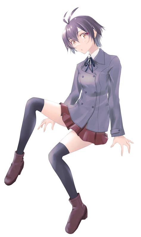 Safebooru 1girl Antenna Hair Black Ribbon Black Thighhighs Breasts