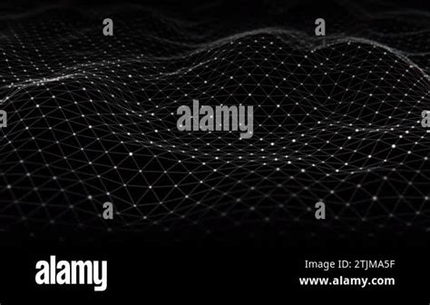 Digital Dynamic Network Of White Dots Connected By Lines Abstract Reticule Landscape Black And