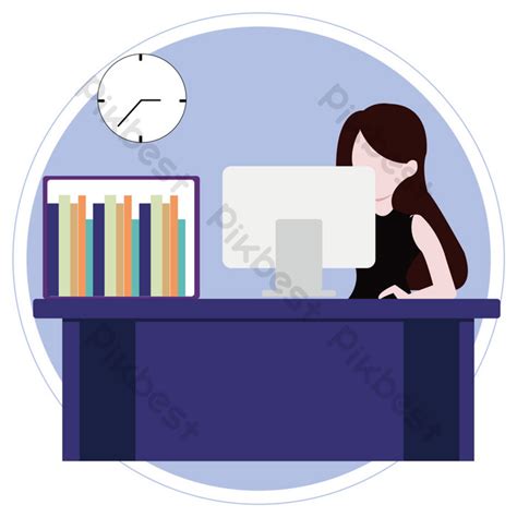 Scene Working Computer Girl Professional Wear Document Office PNG Images AI Free Download