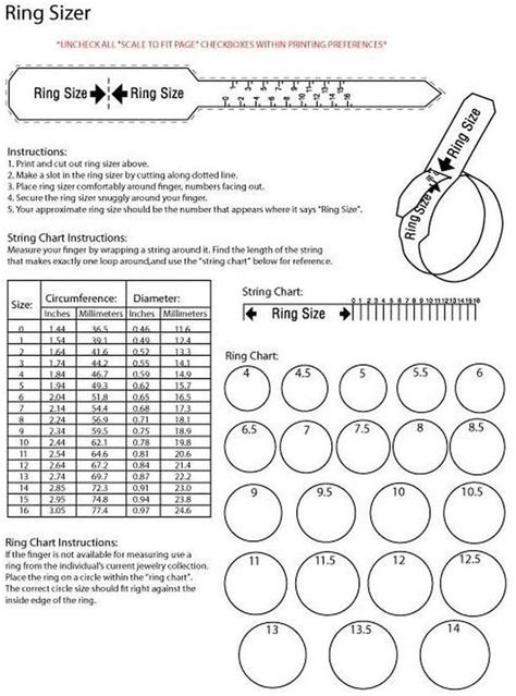 Ring Size Chart For Women Printable