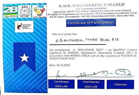Ideathon23 Innovationcouncil Nationalinnovationday Nithissh Senthilkumar