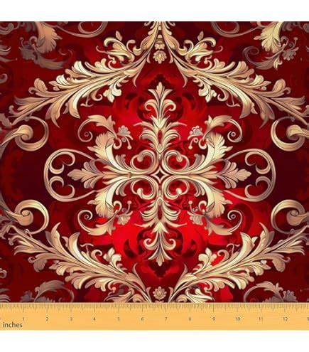 Red And Gold Damask Upholstery Fabric