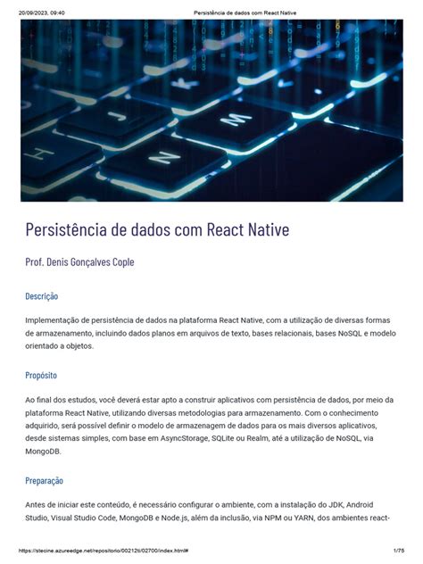 Persistência De Dados Com React Native Pdf Sql Serviço De Internet
