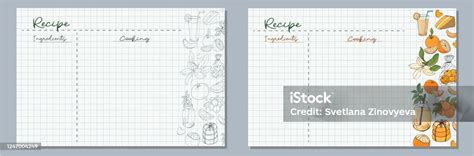 손으로 그린 오렌지와 오렌지 요리 오렌지 주스 케이크 쿠키와 단색과 색상의 오렌지의 껍질을 벗긴 조각과 종이의 학교 시트는 요리에 대한 맛있는 조리법을 작성하기위한 요리책에