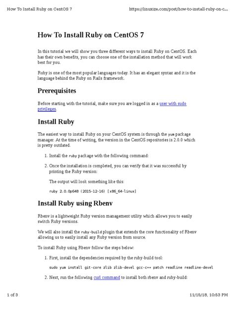How To Install Ruby On Centos 7 Prerequisites Pdf Ruby