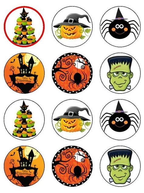 Halloween Pumpkin Spider Scary Edible Cupcake Toppers Wafer Or Icing X 12 Ebay Cupcake