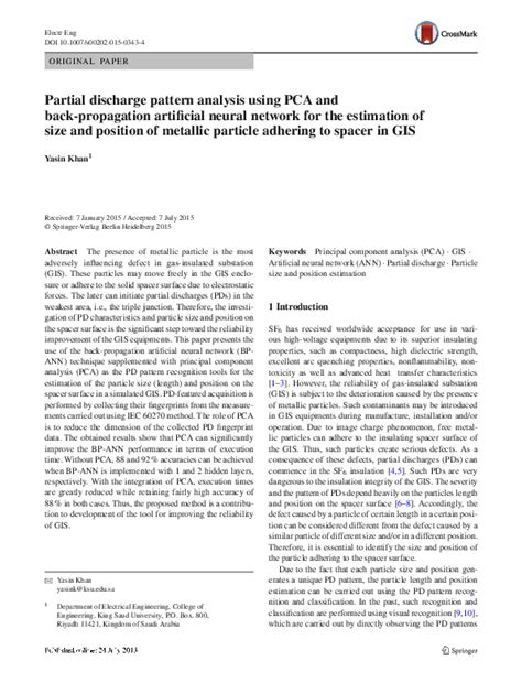 Pdf Partial Discharge Pattern Analysis Using Pca And Back Propagation Artificial Neural