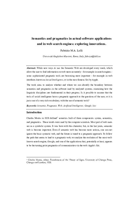 Semantics And Pragmatics In Actual Software Applications And In Web Search Engines Exploring