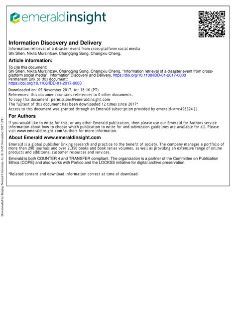 Pdf Information Retrieval Of A Disaster Event From Cross Platform Social Media