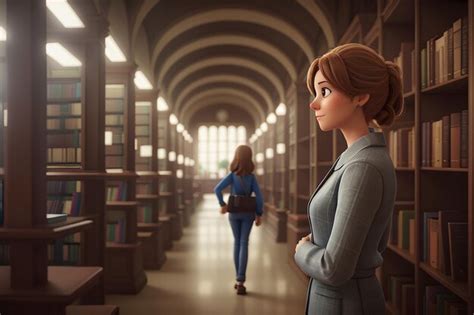 Premium Ai Image Woman Inside The Library