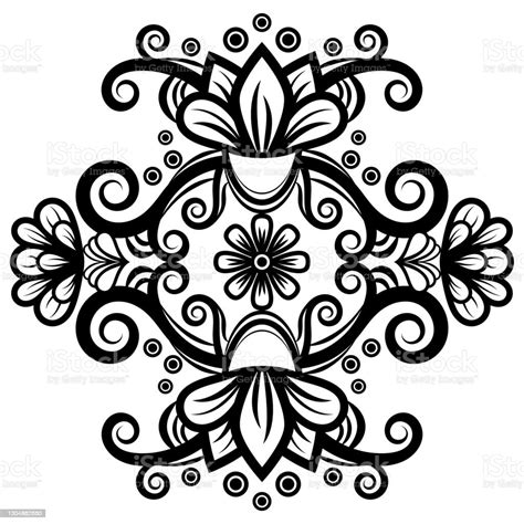 플로럴 추상 장식 흑백 패턴 흑백 민족 추적 손 그리기 착색 흰색 배경에 고립 된 꽃과 곱슬 장식 요소 벡터 일러스트레이션 소형 장식품에 대한 스톡 벡터 아트 및 기타