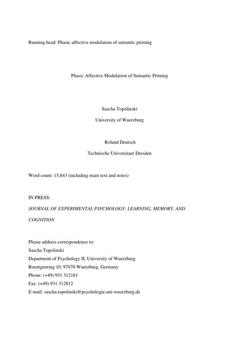 Pdf Phasic Affective Modulation Of Semantic Priming