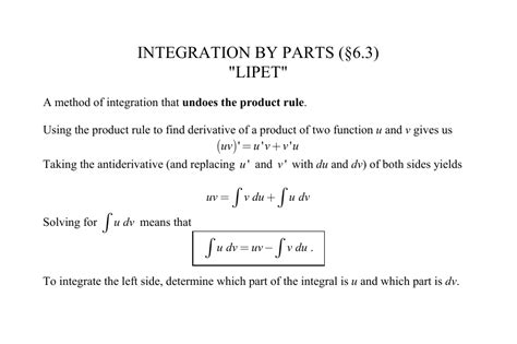 Integration Product Rule