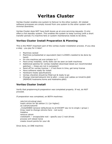 Veritas Cluster Pdf File System Computer Cluster