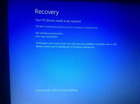 Recovery Error Code “0xc0000034 — Acer Community